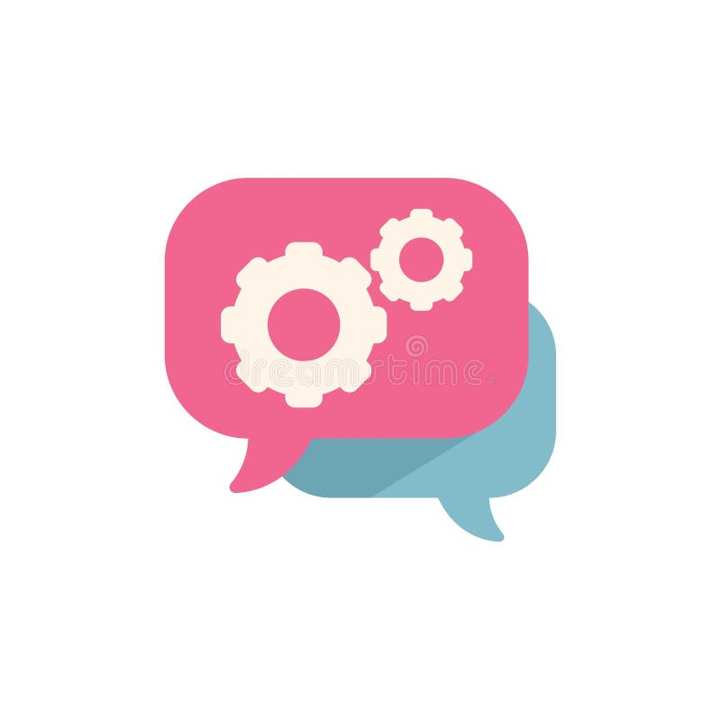 Two Speech Bubbles Discussing Technical Issues with Gears Symbol Stock ...