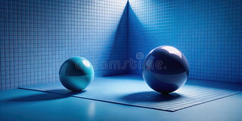 Two Spheres Resting on a Blue Tiled Surface within a Room Featuring a ...
