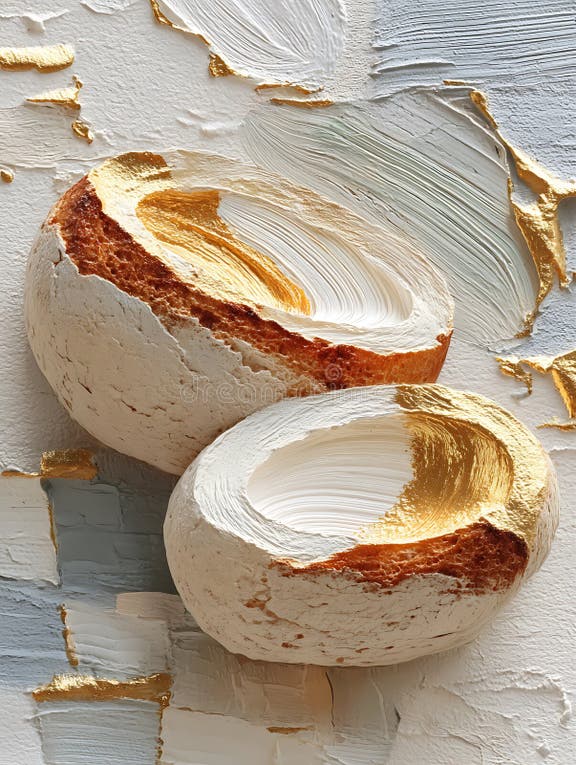 Two Spherical Objects Resembling Cracked Eggs Feature a Textured ...