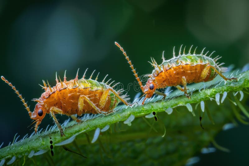 Two Spiked Shield Bugs Crawling on a Green Leaf Stock Illustration ...