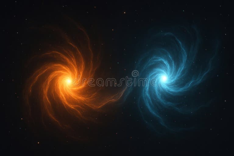 Two Spirals, Red and Blue, Against the Background of Space. Stock Photo ...