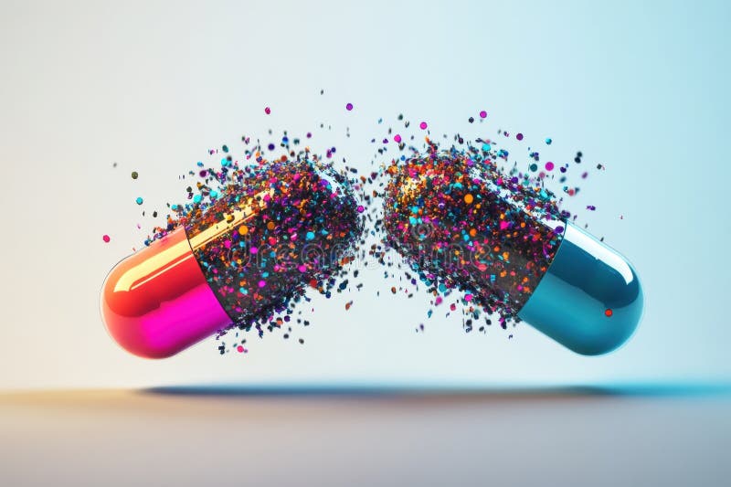 Colorful Particles Burst from Split Capsules Creating a Vibrant ...