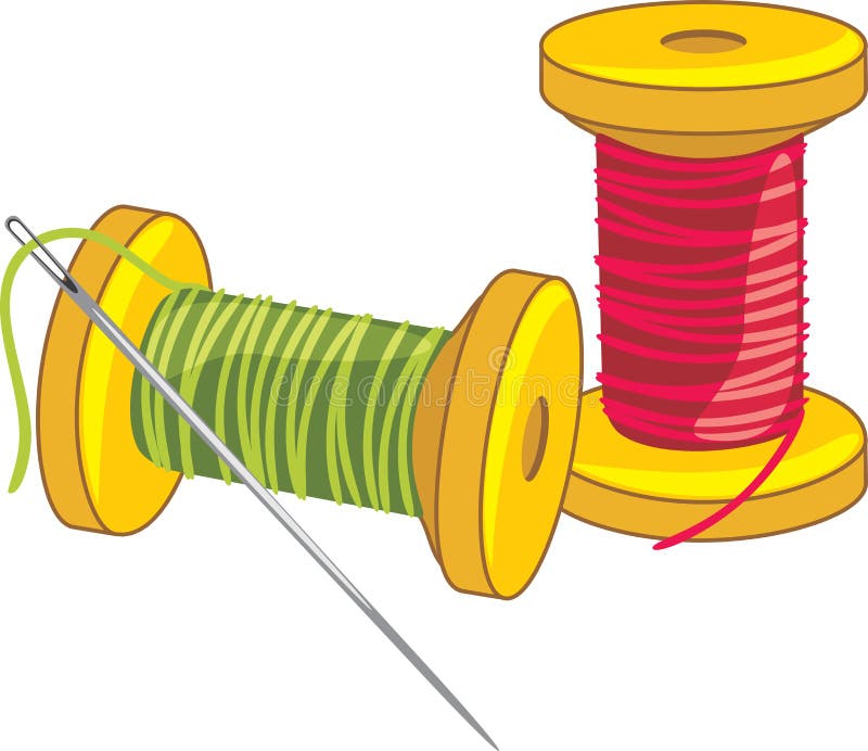Two Spools of Thread with Needle Stock Vector - Illustration of darning ...