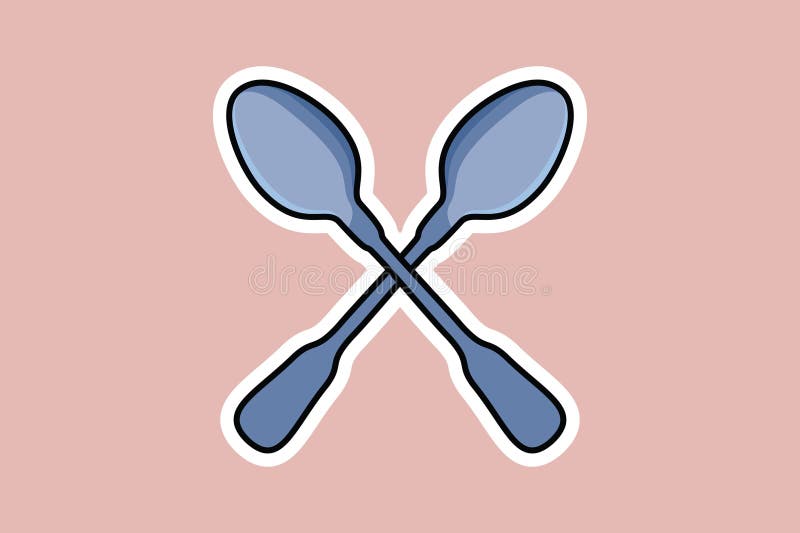 Two Spoon in Cross Sign Sticker Vector Illustration. Restaurant Objects ...