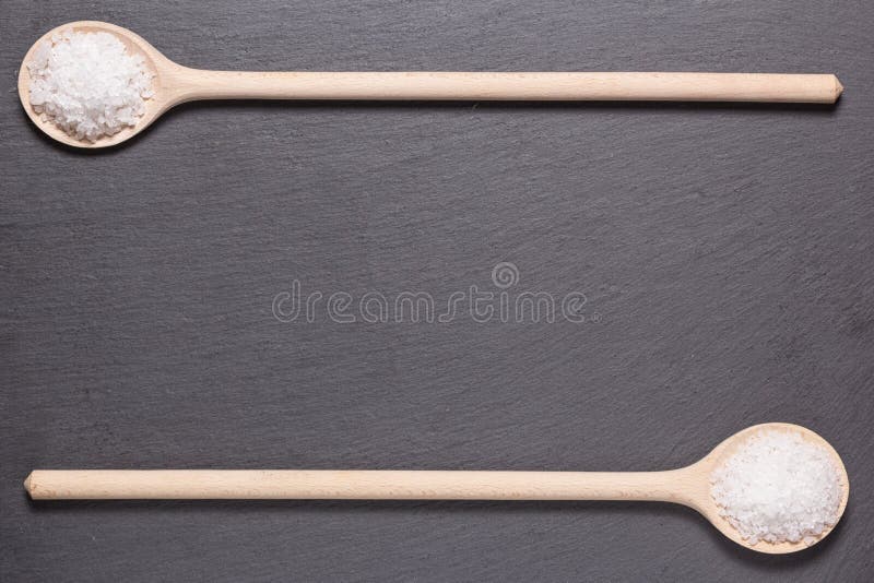 Two spoon with sea salt stock photo. Image of ingredient - 107620732