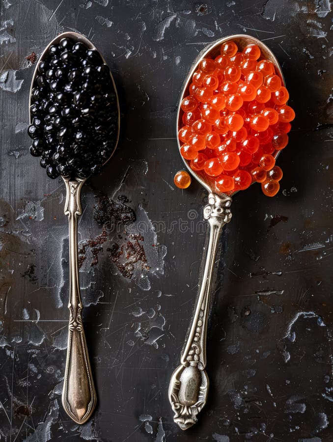 Two Spoons with Black and Red Food on Them. Stock Image - Image of ...