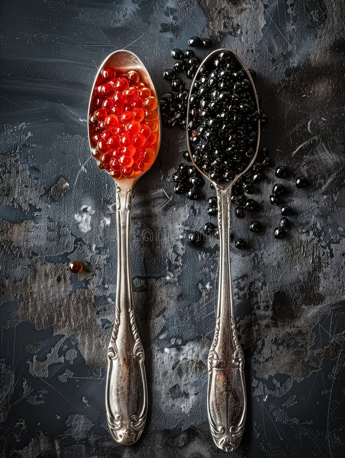 Two Spoons with Black and Red Food on Them. Stock Photo - Image of ...