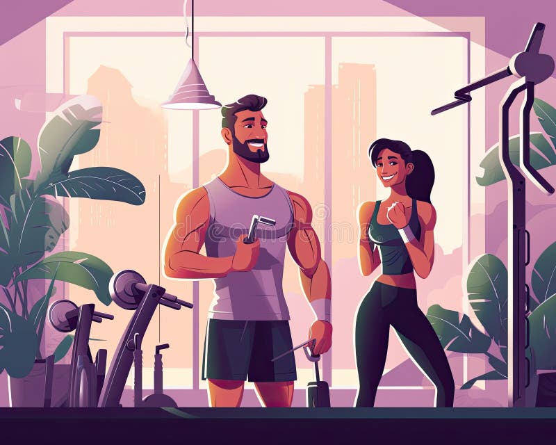 Two Sports People are Standing in a Gym and Doing Exercises in a Gym ...