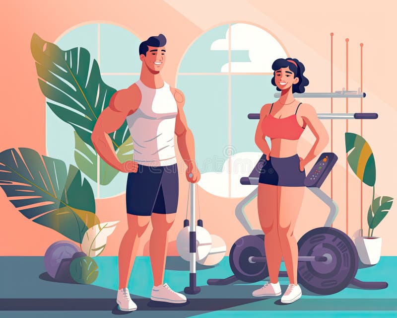 Two Sports People are Standing in a Gym and Doing Exercises in a Gym ...