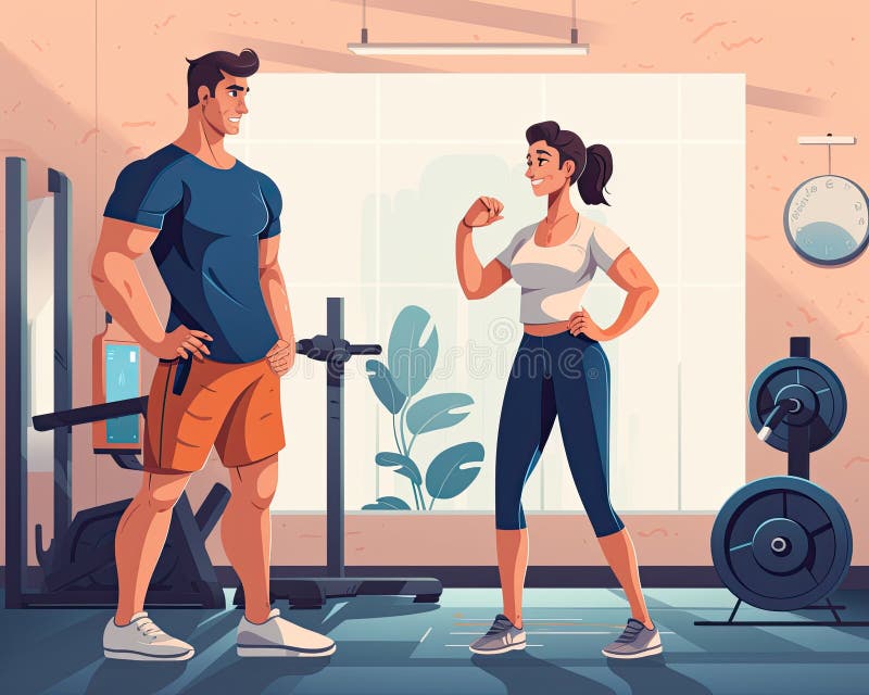 Two Sports People are Standing in a Gym and Doing Exercises in a Gym ...