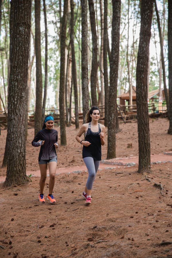 Two Sporty Woman Ran in the Forest Stock Photo - Image of healthy ...