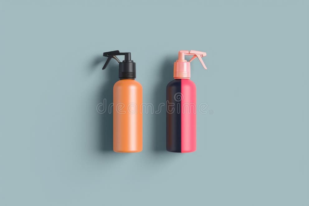 Two Spray Bottles Sitting on a Bright Blue Surface Stock Image - Image ...