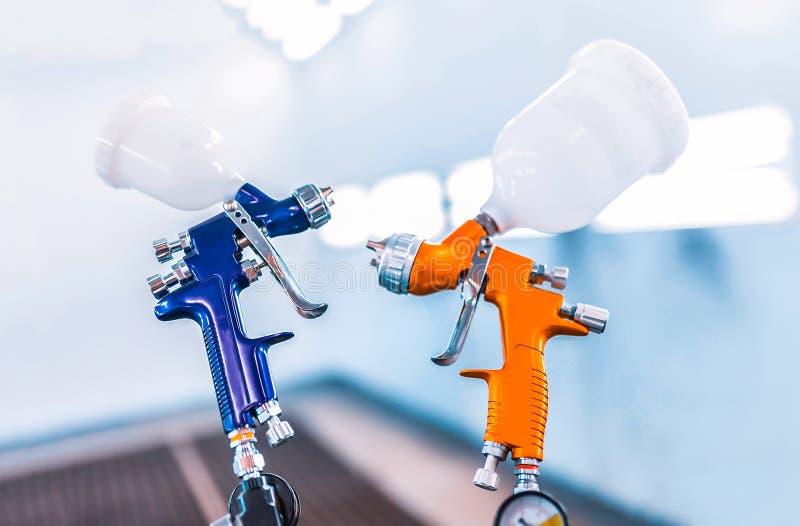 Two Spray Gun Workshop in Paint Chamber Stock Photo - Image of worker ...
