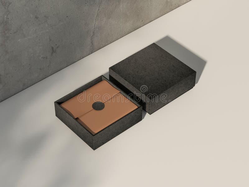 Two Square Black Boxes Mockup with Golden Wrapping Paper on White Table ...