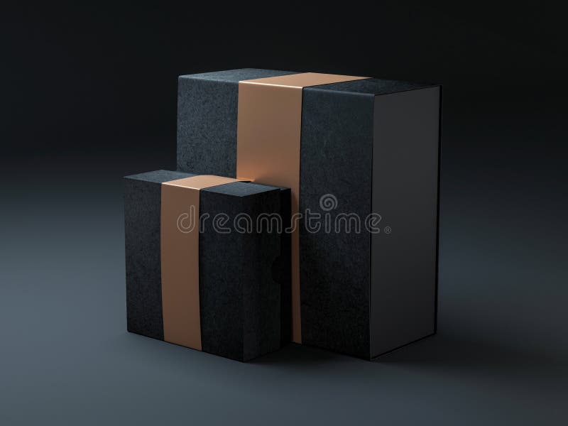 Two Square Black Textured Boxes with Golden in Dark Studio Stock ...