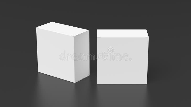Two Square Boxes Mock Up. White Gift Boxes on Black Background. Front ...