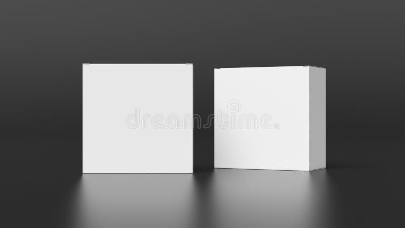 Two Square Boxes Mock Up. White Gift Boxes on Black Background Stock ...