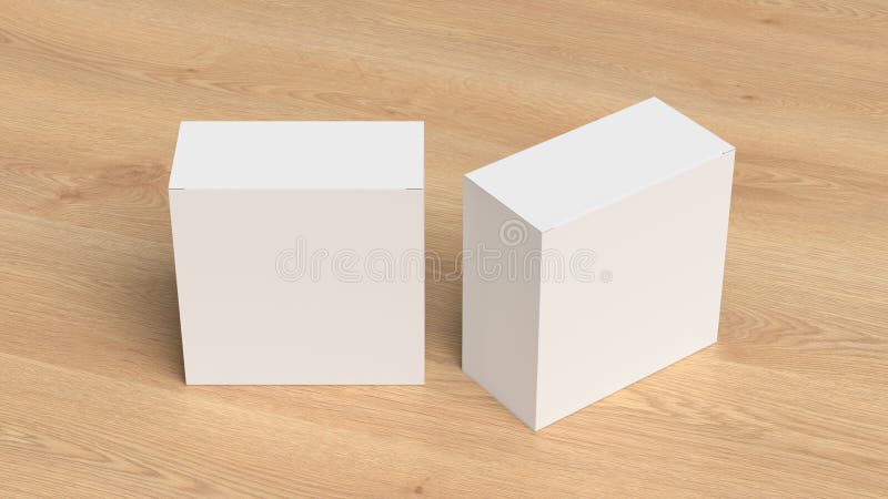 Two Square Boxes Mock Up. White Gift Boxes on Wooden Background Stock ...