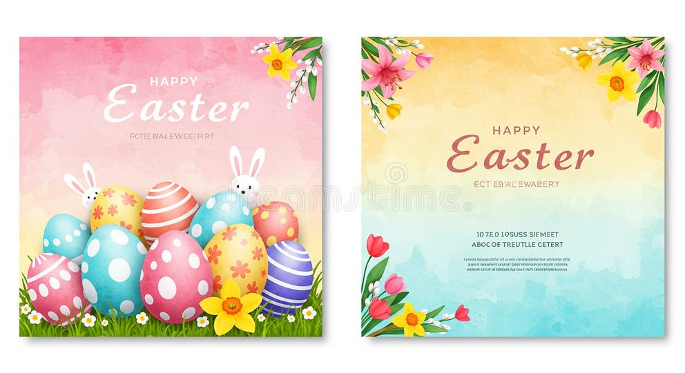 Two Square Easter-themed Designs. the Left Features Colorful Eggs with ...