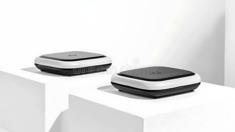 Two Square Shaped Devices are Placed on a White Surface Stock Image ...