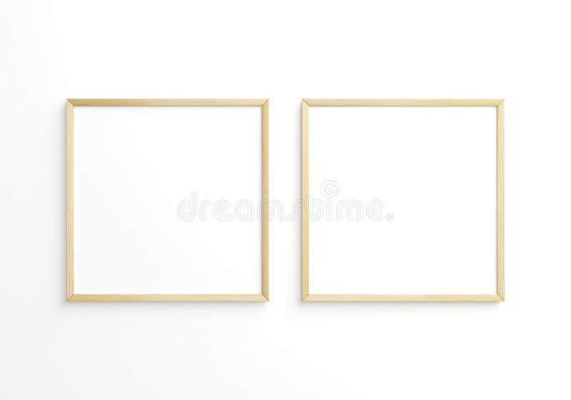 Two Square Thin Wooden Frame on White Wall. 3d Rendering Stock ...