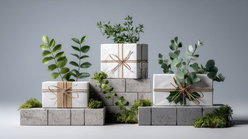 Two Square White Boxes are Stacked with Greenery Resting on Top ...