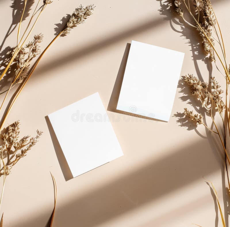 Two Square White Cards on Table Stock Photo - Image of stationary ...