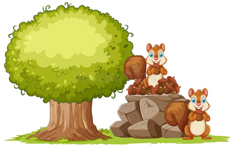 Two Squirrels Collect Acorns Stock Vector - Illustration of teamwork ...