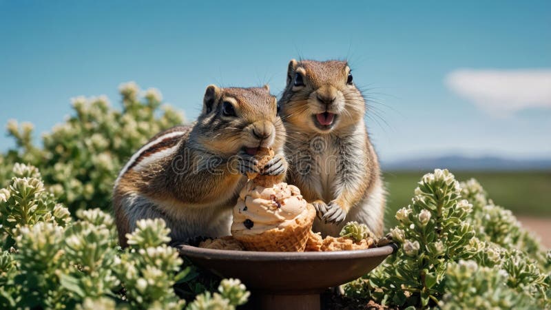 Two Adorable Chipmunks Enjoying a Delicious Treat Outdoors Stock ...