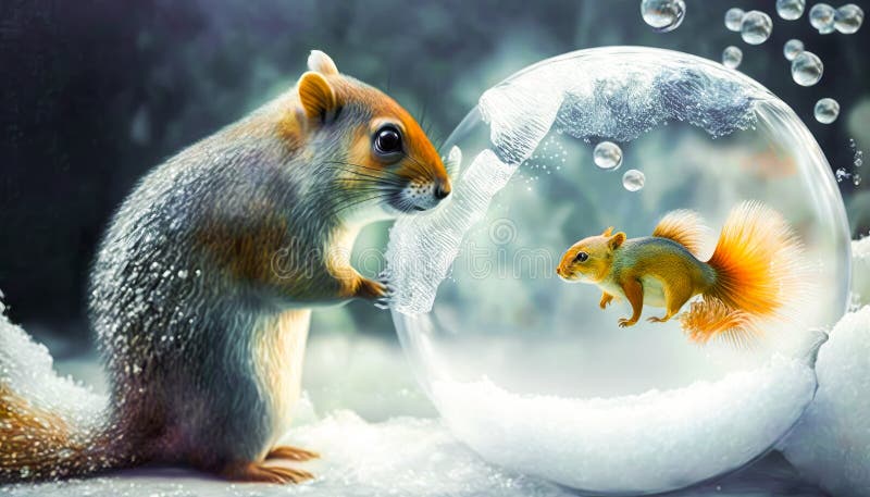 Two Squirrels are Looking at Each Other through Bubble. Generative AI ...