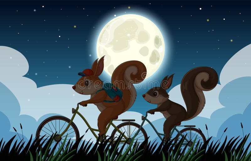 Two squirrels ride bikes stock vector. Illustration of playful - 344725009
