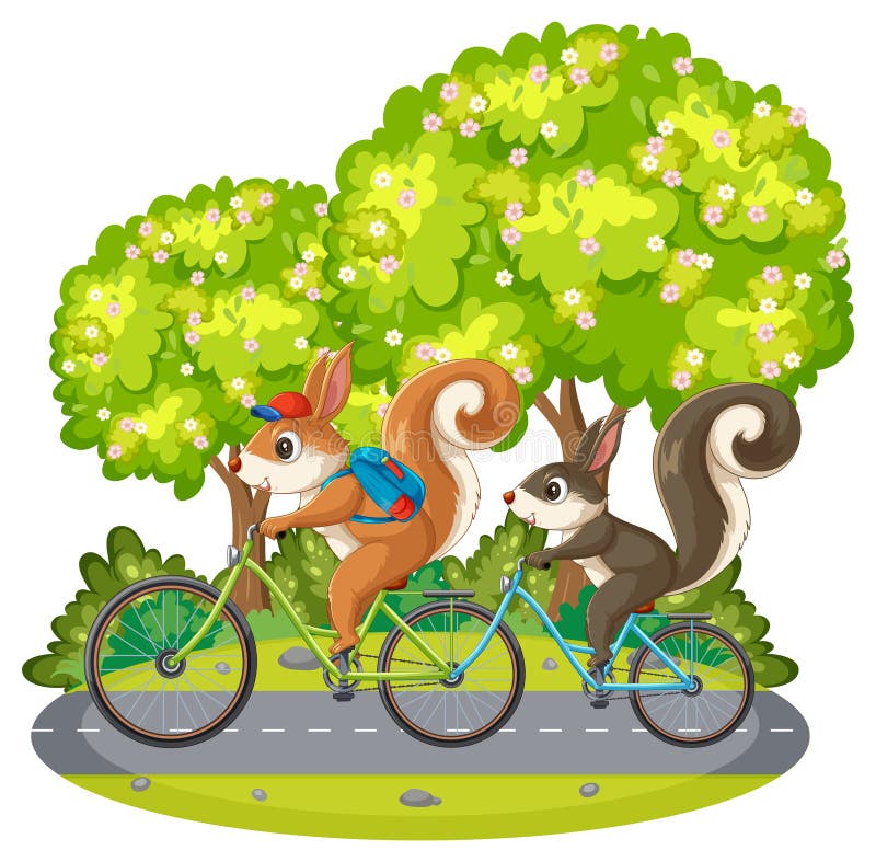 Two squirrels riding bikes stock vector. Illustration of activity ...