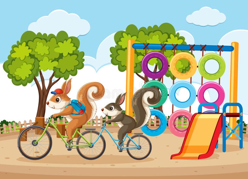 Two squirrels riding bikes stock vector. Illustration of recreation ...