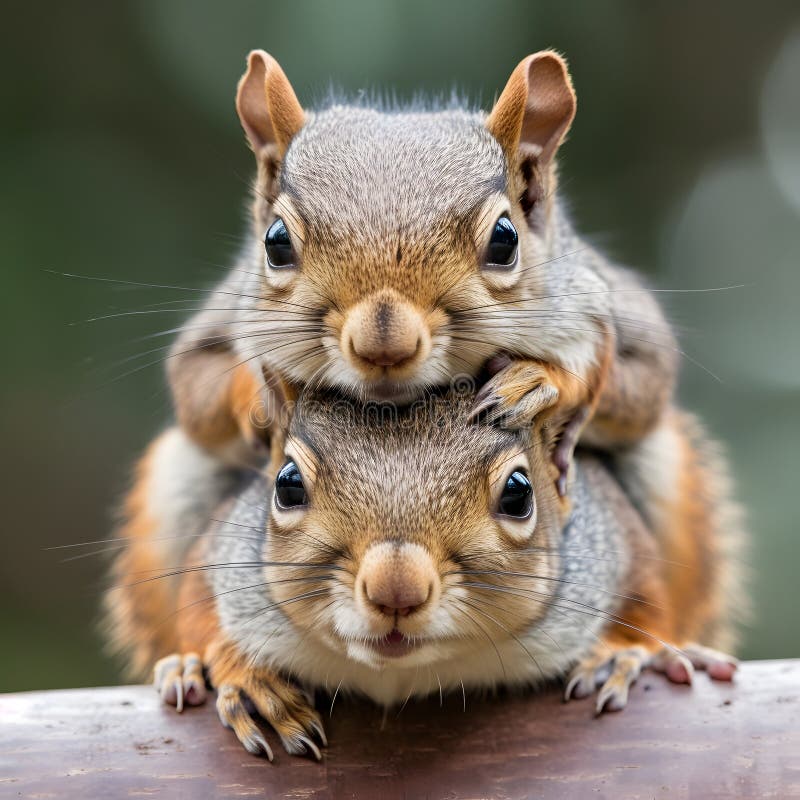 ChatGPT Said: Two Squirrels Stacked Together on Wooden Railing Stock ...
