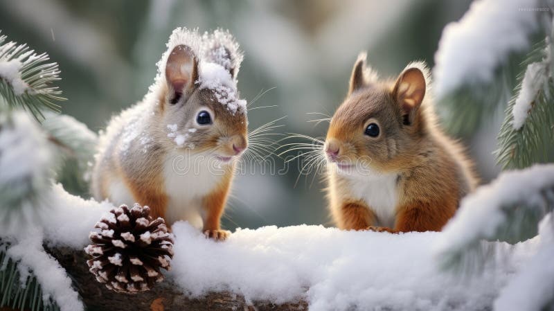 Two squirrels in snow stock illustration. Illustration of small - 289029618
