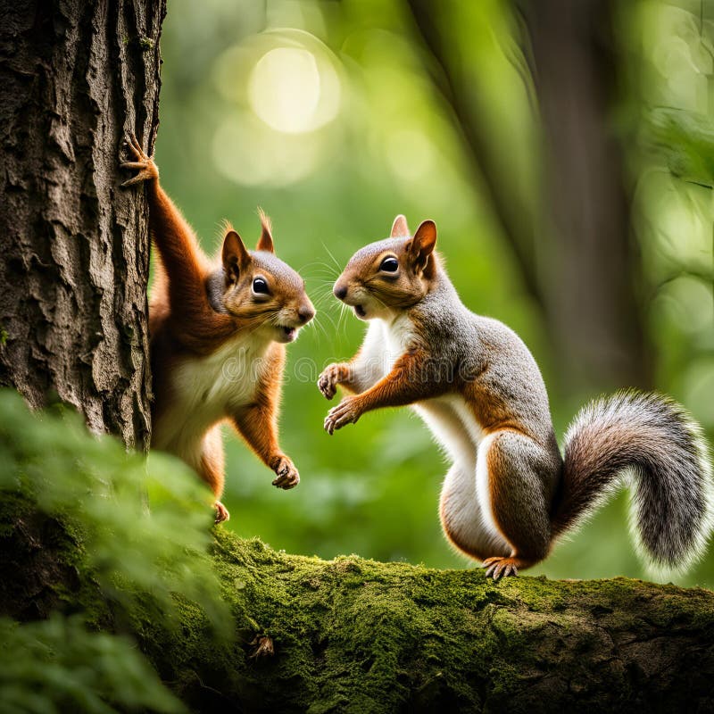 Two Squirrels on a Tree Branch Stock Illustration - Illustration of leaf, animal: 355230636