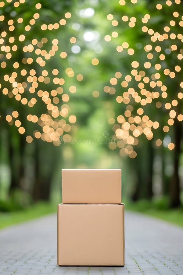Two Stacked Boxes Sit on a Path Framed by a Tree Tunnel Illuminated ...