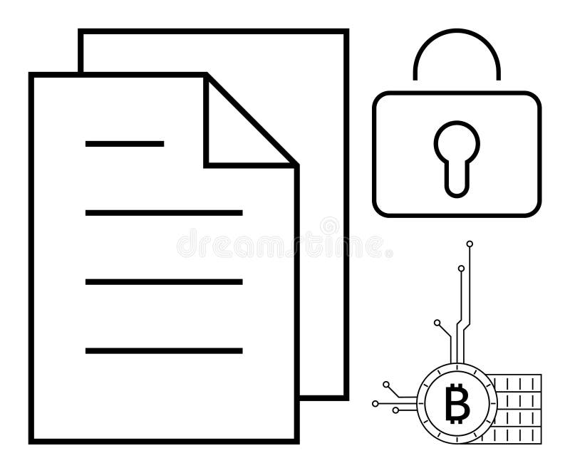 Digital Security Concept with Lock Document and Cryptocurrency Symbol ...