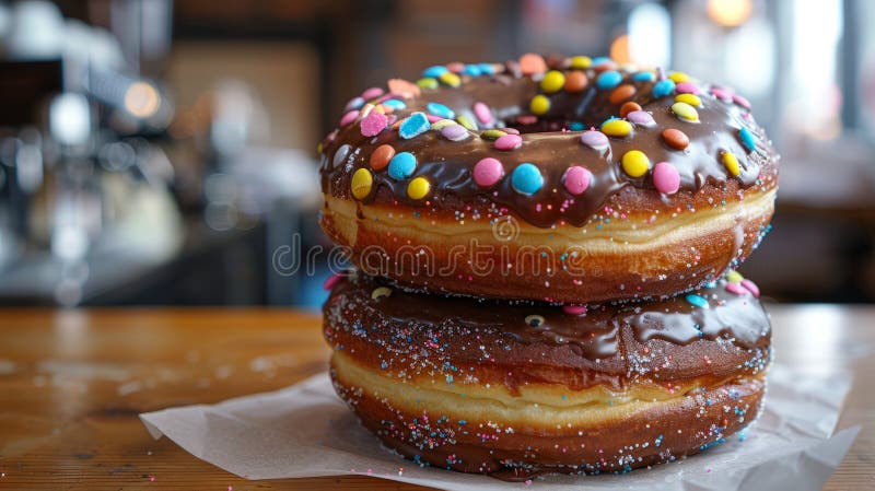 Two Stacked Donuts with Sprinkles. Stock Image - Image of round ...
