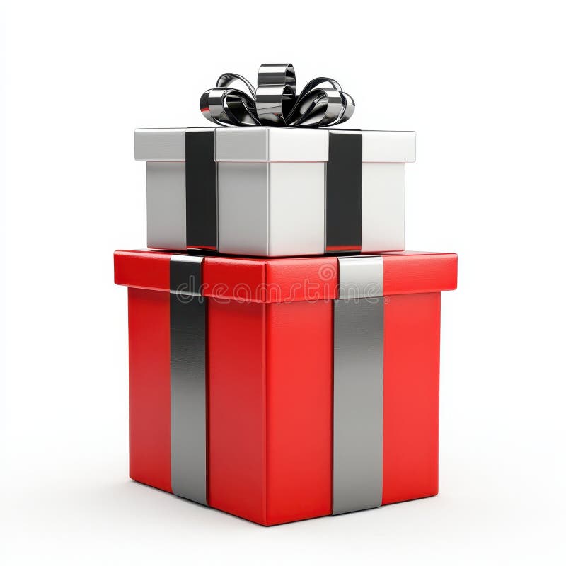 Two Stacked Gift Boxes, One Red and One White, Adorned with Ribbons and ...