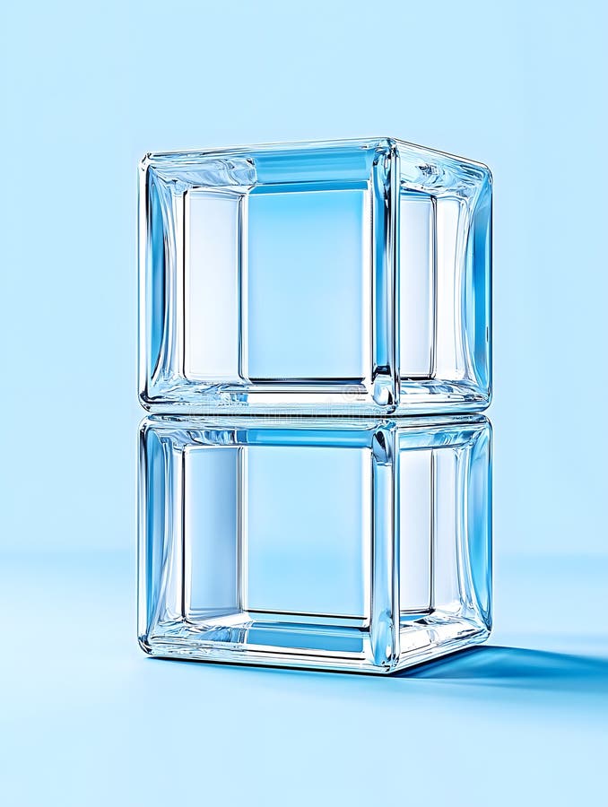Two Stacked Glass Cubes on a Blue Background Stock Photo - Image of ...