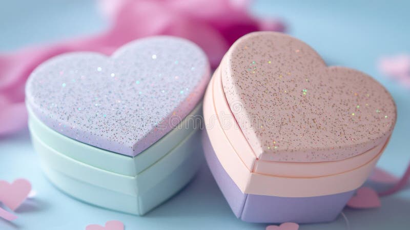 Two Stacked Heart-Shaped Boxes with Glitter Stock Illustration ...