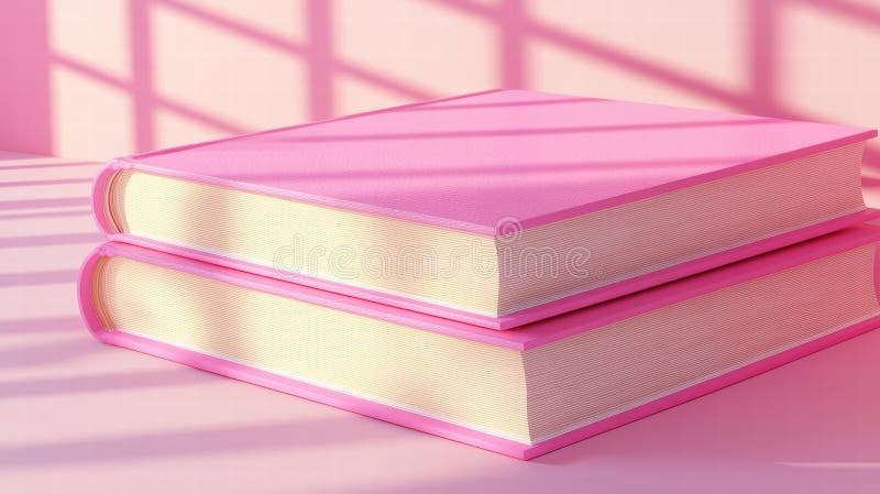 Two Stacked Pink Books on a Surface with Shadows from Window Stock ...