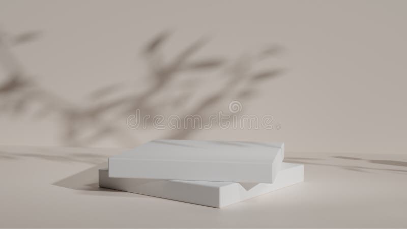 Two Stacked Rectangular Platforms Made of White Material Sit on Light Beige Surface. Blurred ...