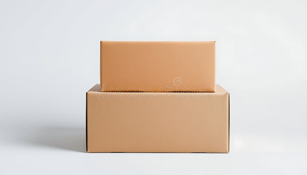 Two Stacked, Sealed Boxes in Soft Tan Color Sit on a White Surface ...