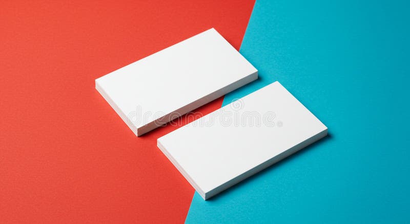 Two Stacks of Blank White Business Cards are Placed on a Split ...