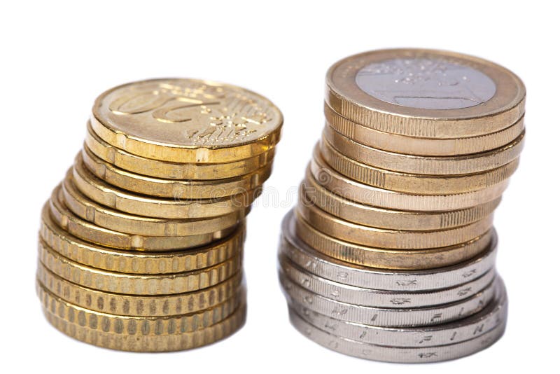 Two Stacks of Coins Isolated Stock Photo - Image of change, exchange ...