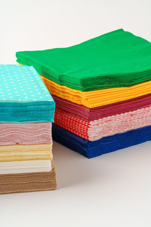Two Stacks of Colorful Paper Napkins on White Background Stock Photo ...