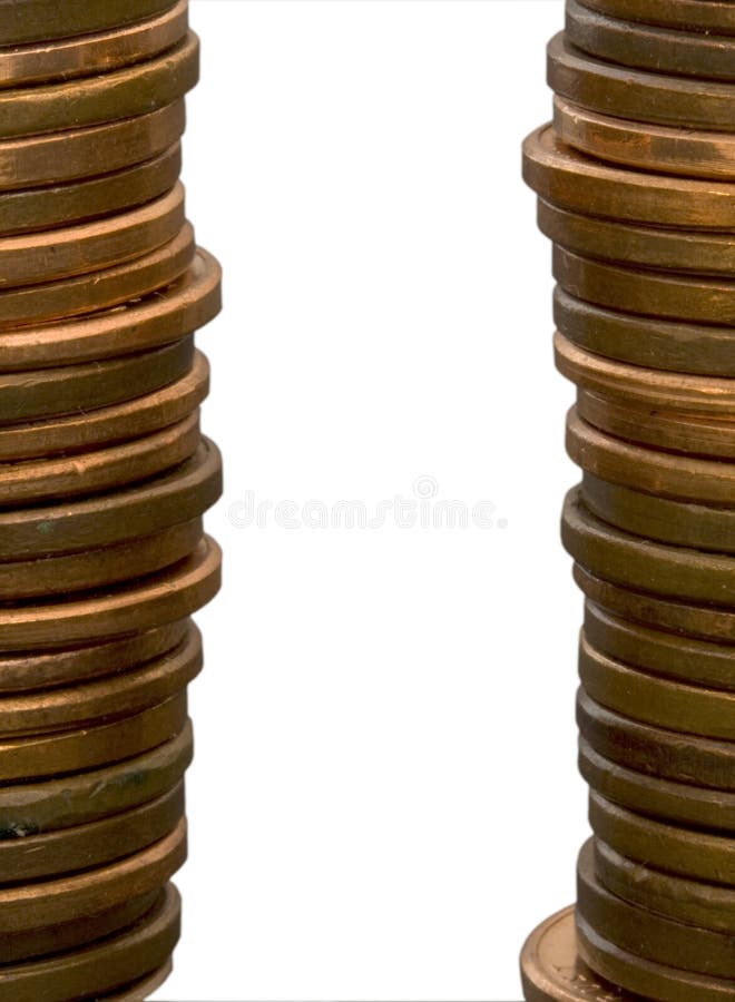 Two stacks of copper coins stock photo. Image of column - 3891678