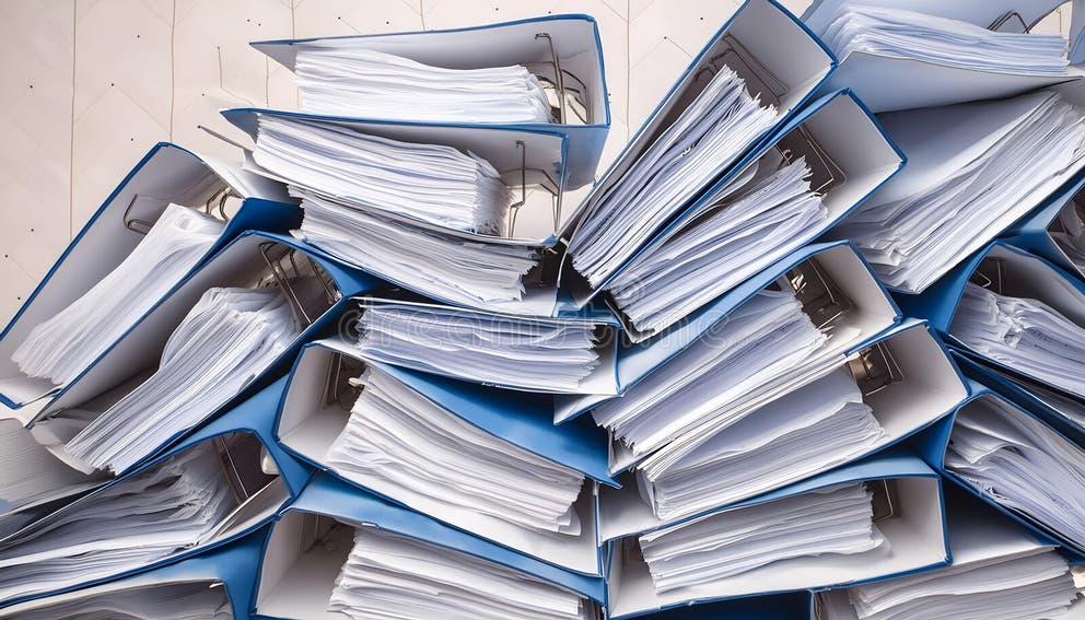 Two Stacks of Documents on a White Table in an Office Stock ...